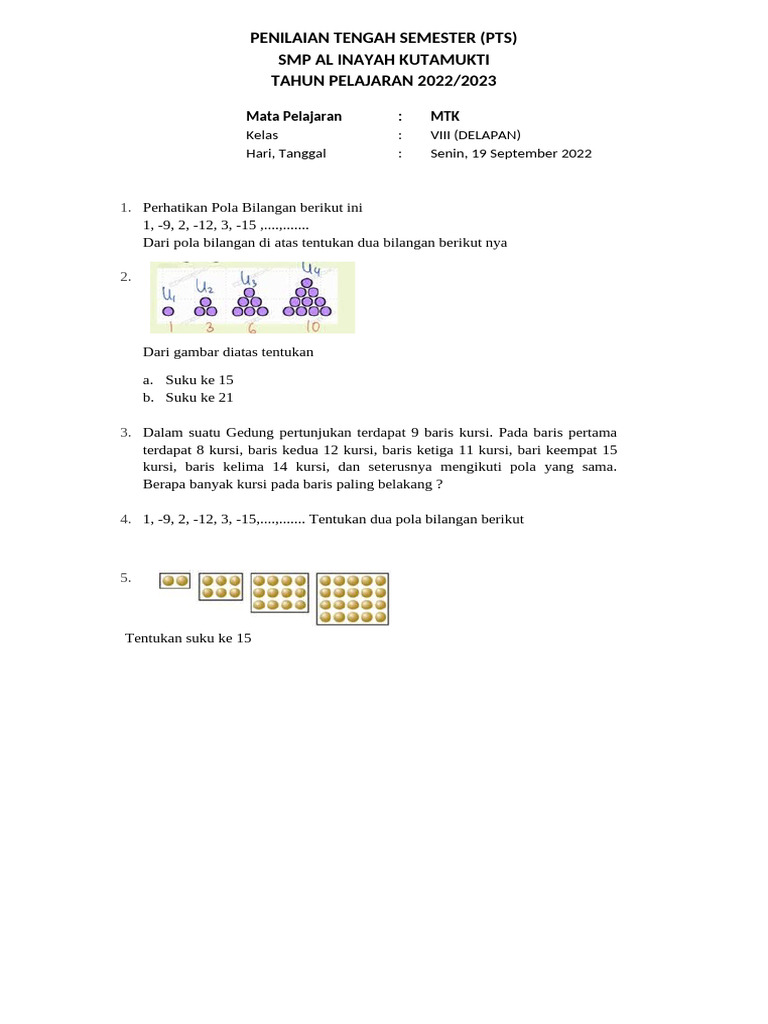 Soal PTS Kelas 8 - 1 | PDF