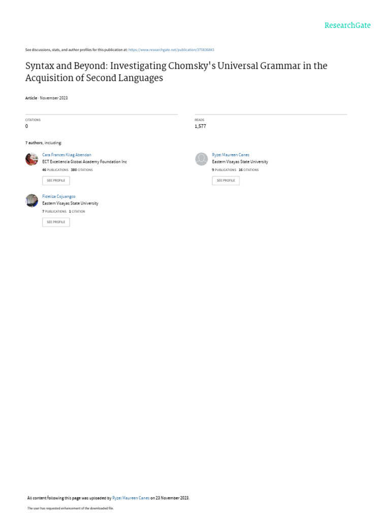 Canes Publication Syntax and Beyond | PDF | Language Acquisition | Second Language Acquisition