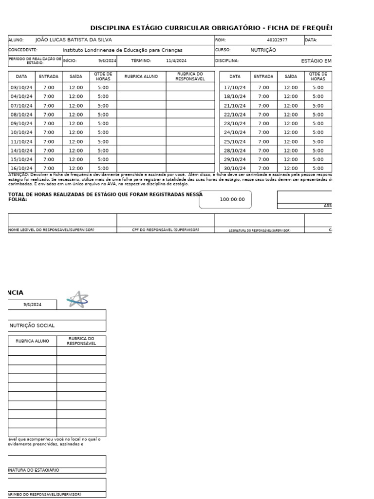 Ficha de Acompanhamento de Estagio 2 | PDF