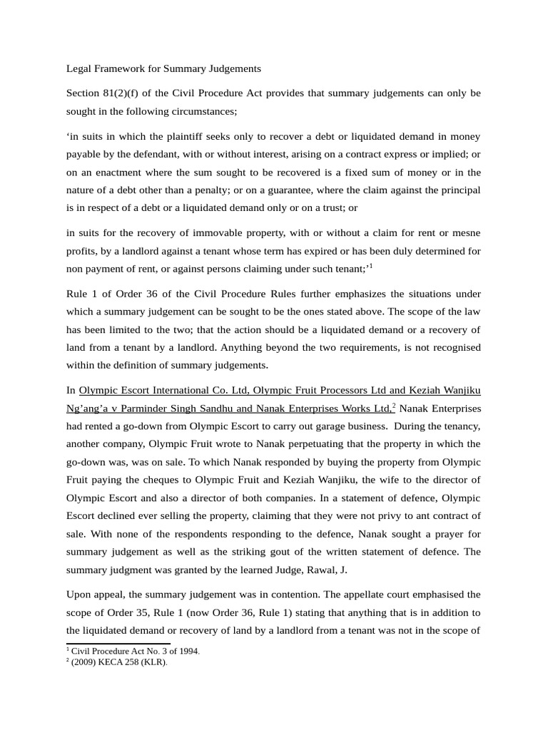Summary Judgement Legal Guide | PDF | Summary Judgment | Leasehold Estate