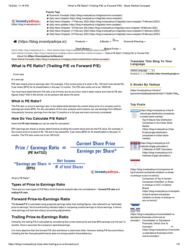 Understanding P/E Ratio: Types Explained | PDF | Price–Earnings Ratio ...