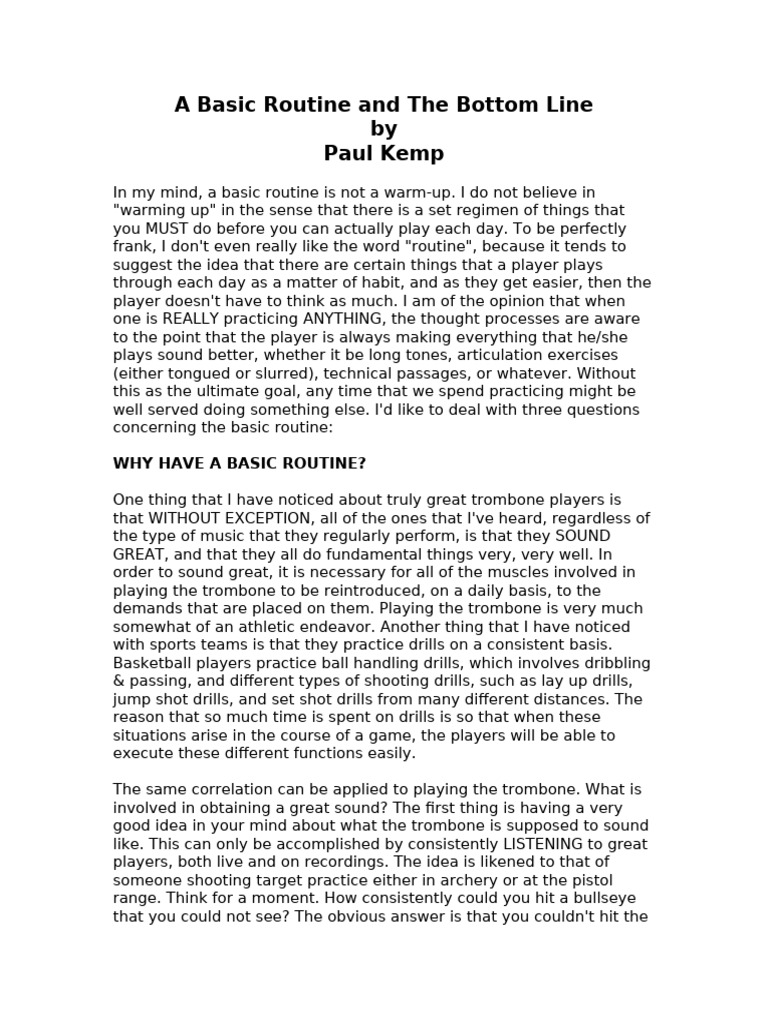Paul Kemp Basic Routine | PDF | Scale (Music) | Trombone