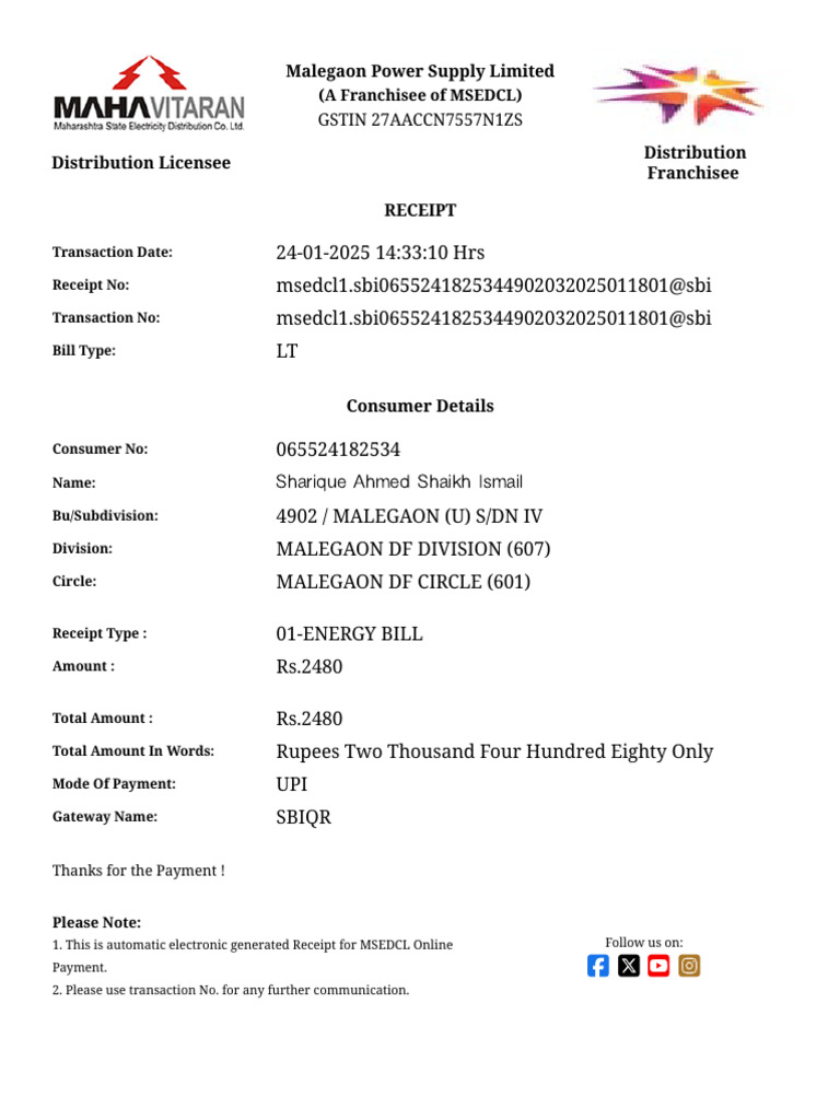 Payment Receipt - Online Bill (LT) | PDF