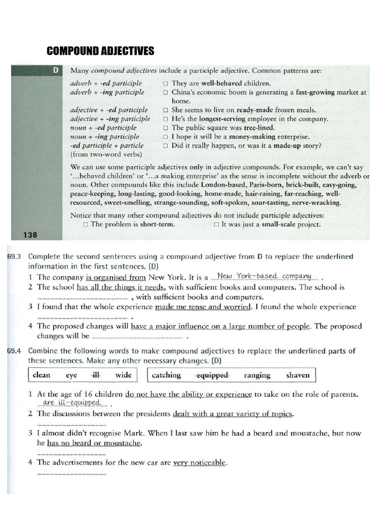 C1 - Compound Adjectives - Theory + Exercises | PDF