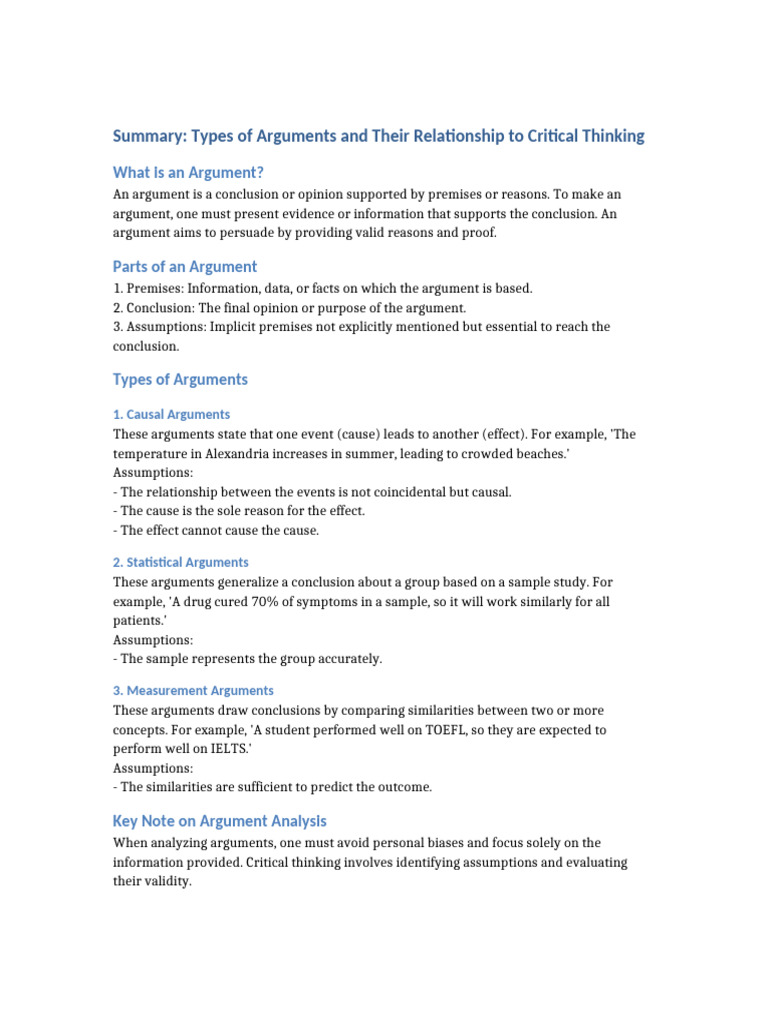 Types of Arguments Summary | PDF