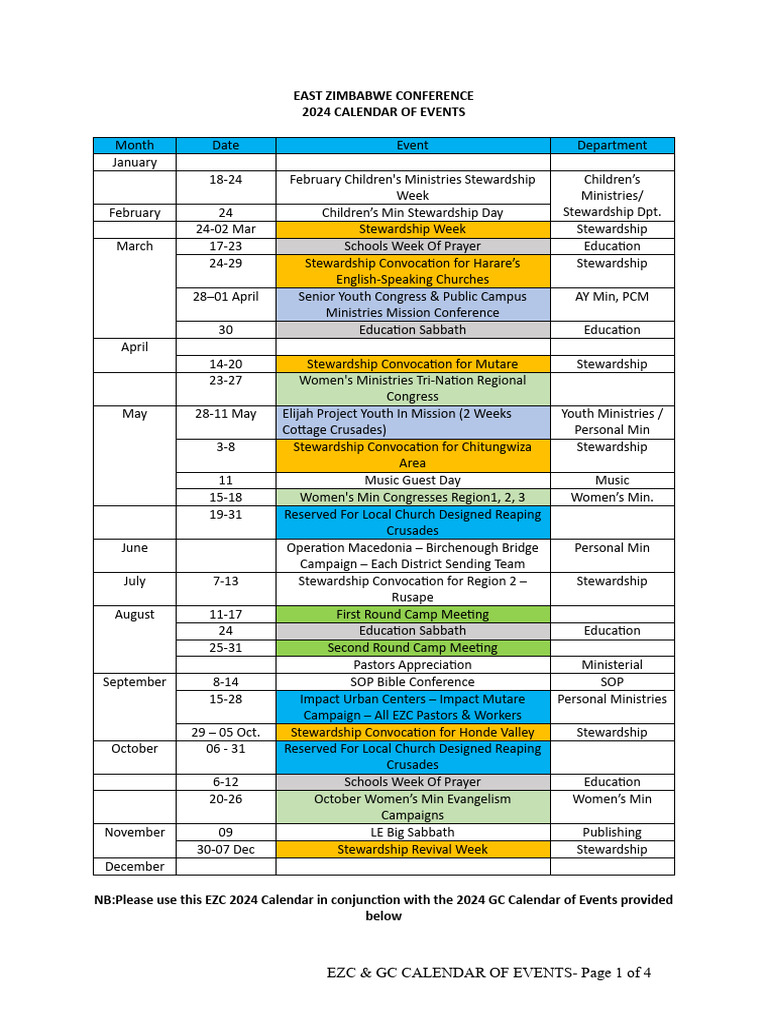EZC 2024 Events Calendar | PDF | Protestant Denominational Families ...