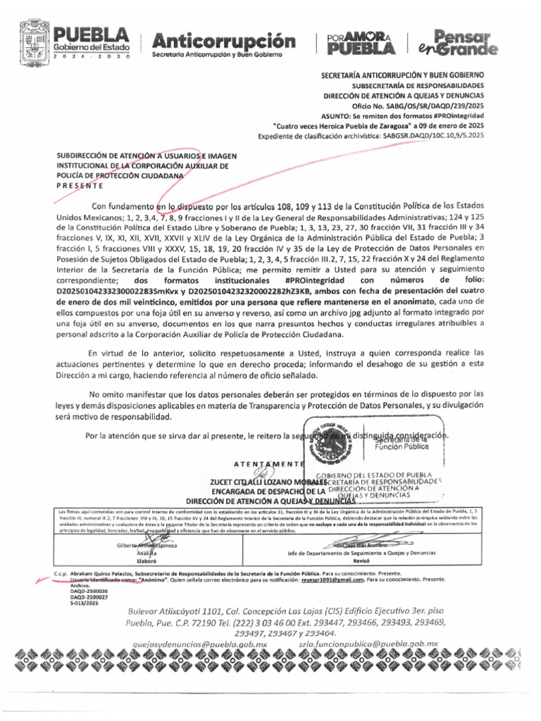 Oficio No. SABG-OS-SR-DAQD-239-2025-Usuario | PDF