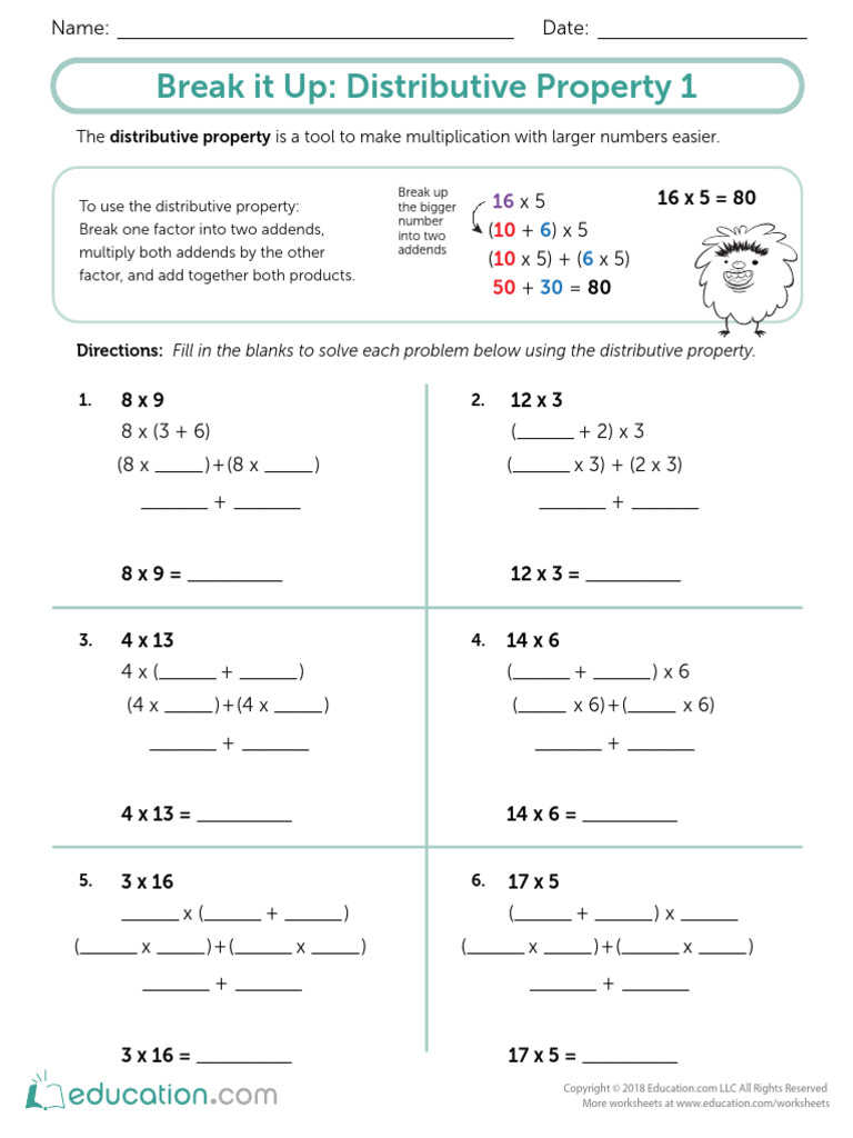 Break It Up: Distributive Property 1 | PDF