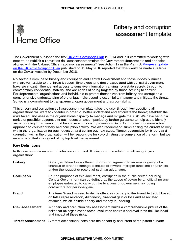 Bribery and Corruption Assessment Template | PDF | Corruption | Bribery