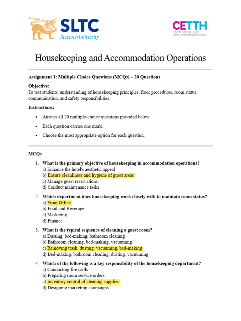 Housekeeping and Accommodation Operations- AA1718 | PDF | Housekeeping