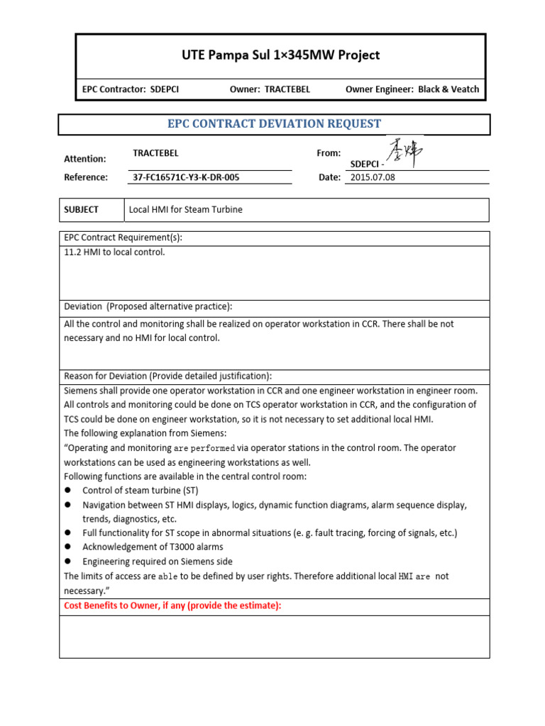 Local HMI Deviation Request for ST | PDF