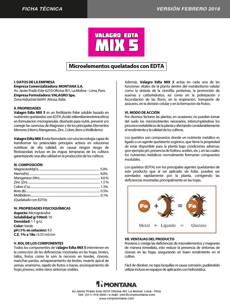 Edta Mix5 Ft | PDF | Nutrientes | Ácido etilendiaminotetraacético