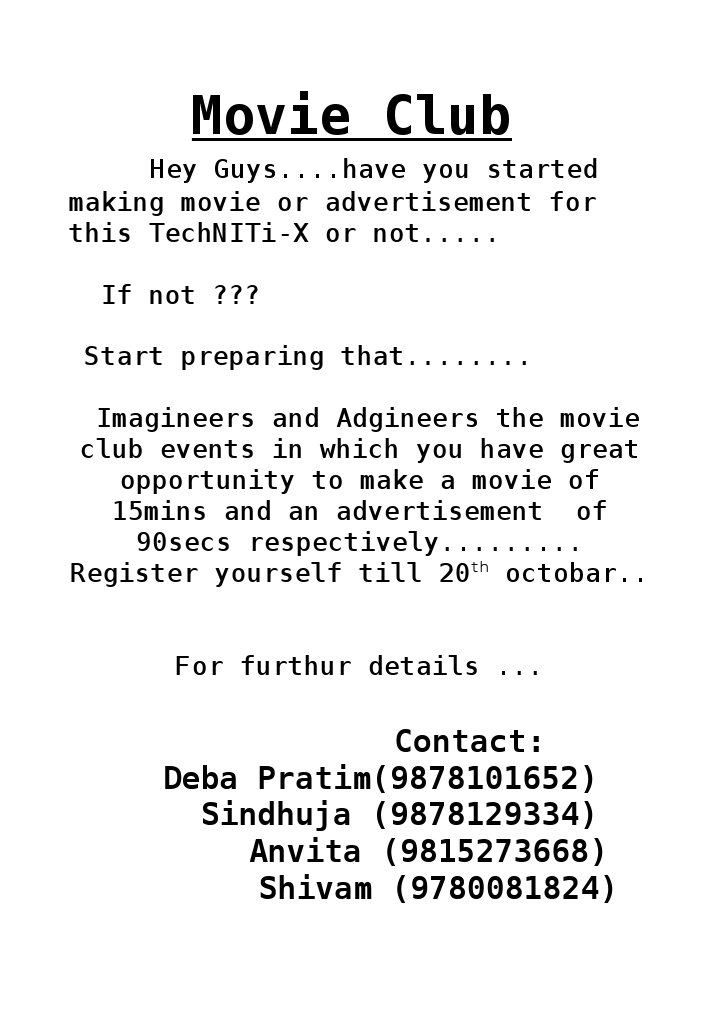 TechNITi-X Movie Club Registration | PDF