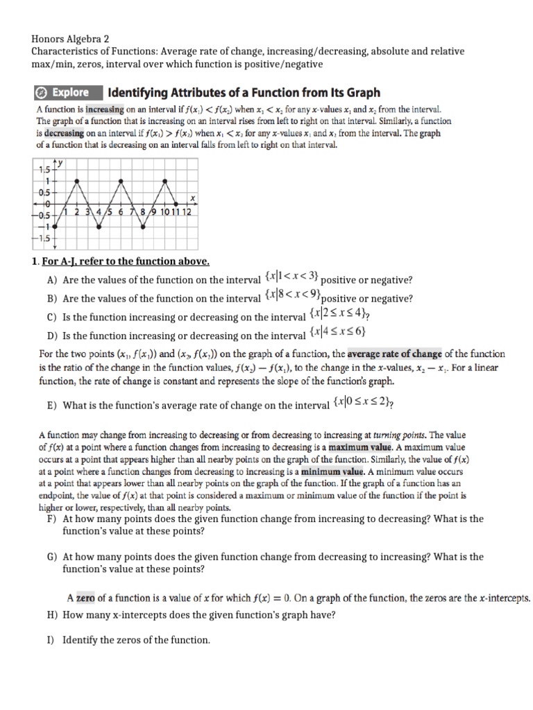 HA2 Characteristics of Functions | PDF | Function (Mathematics) | Derivative