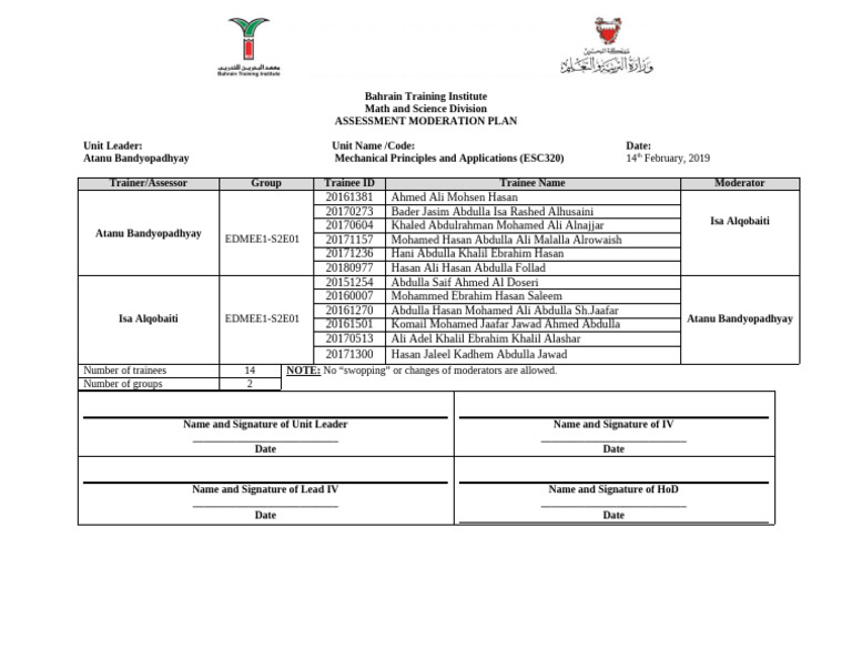 Assessment Moderation Plan | PDF