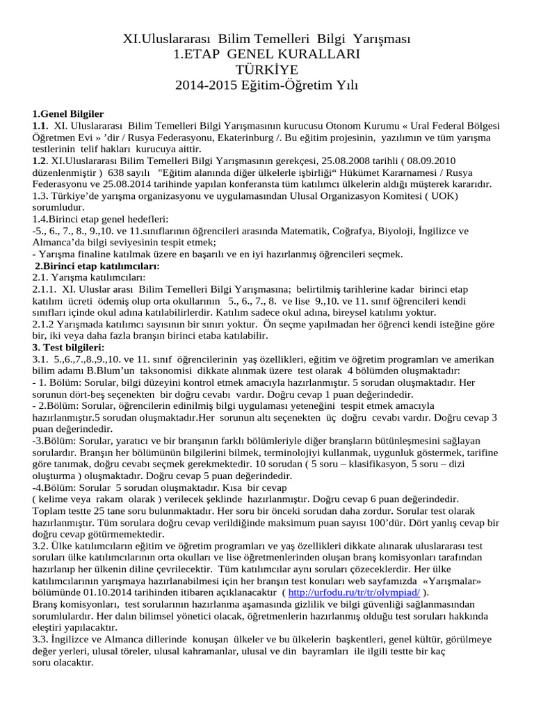 Xi Yarisma 1 Etap Genelkurallari | PDF