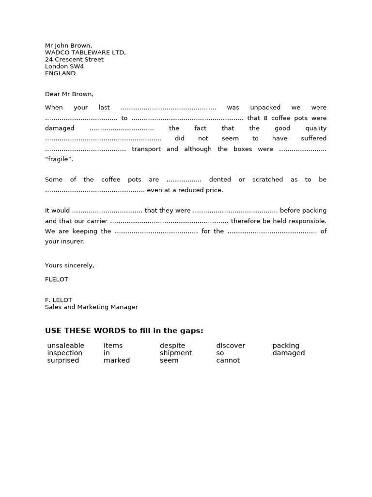 Formal Letter Worksheet | PDF