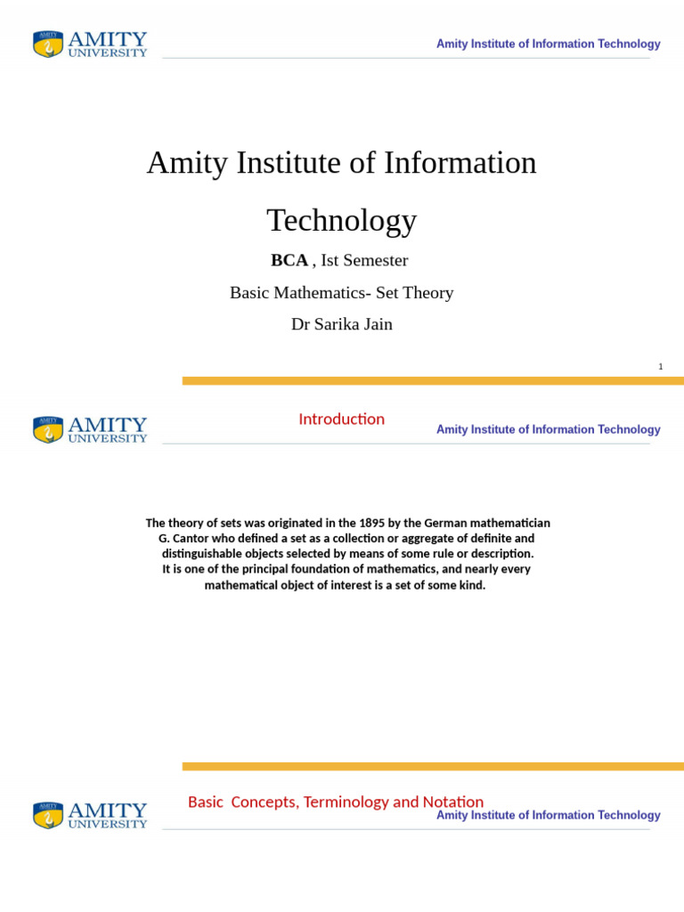 Basic Maths - Sets 1 BCA AIIT | PDF | Set (Mathematics) | Numbers