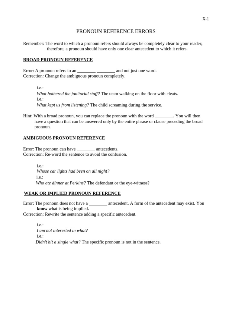 Pronoun Reference Errors - X | PDF
