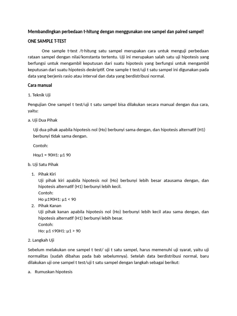 Perbandingan Uji T-Hitung dan T-Test | PDF