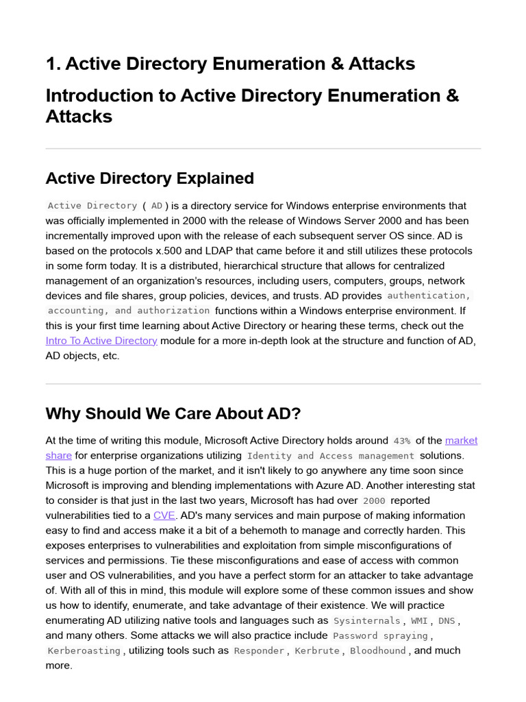 Active Directory Enumeration & Attacks | PDF | Active Directory | Password