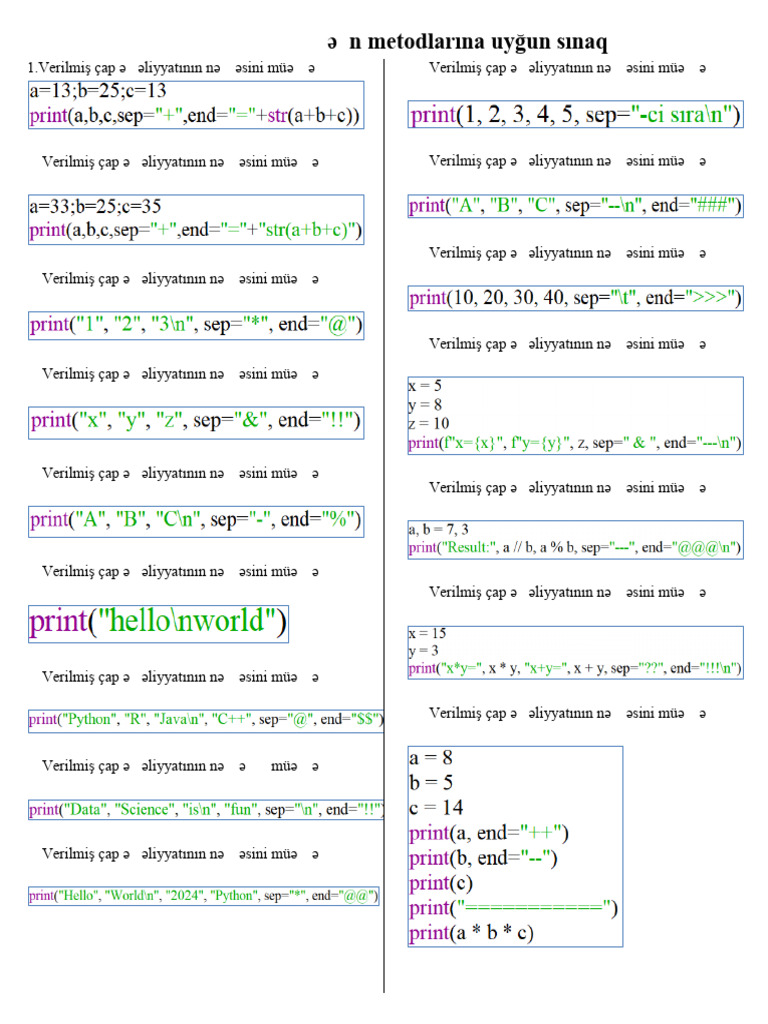 Python.sep,End Və s. Metodlara Uyğun Sınaq-Ümumi | PDF