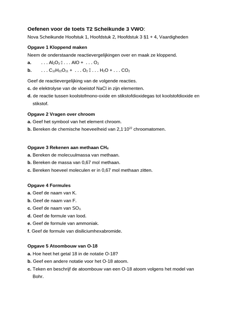 Oefenen Voor de Toets T2 Scheikunde 3 VWO | PDF