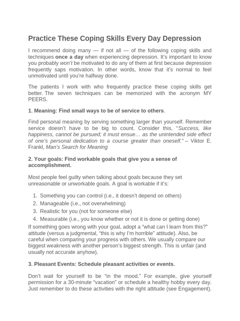 Daily Coping Skills for Depression | PDF | Gratitude | Psychology