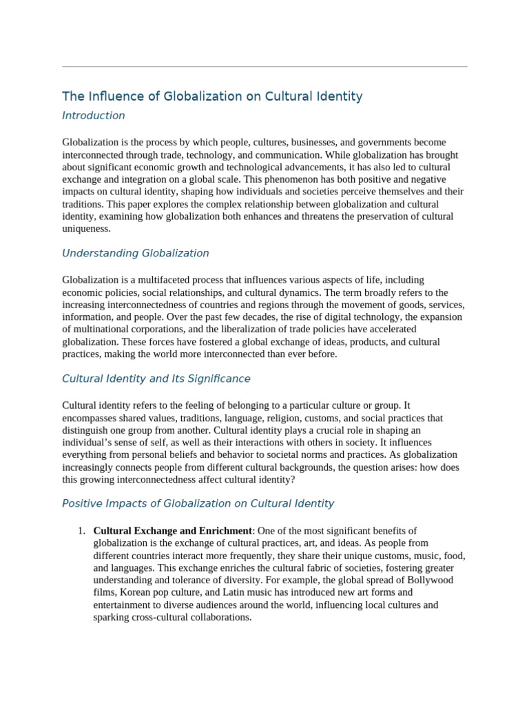 The Influence of Globalization | PDF | Globalization | Identity (Social ...