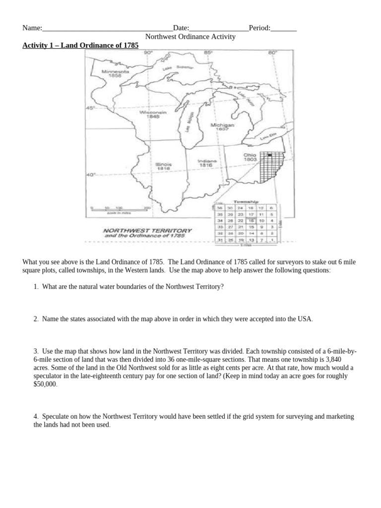 Northwest Ordinance and Land Settlement Activities | PDF | The United ...