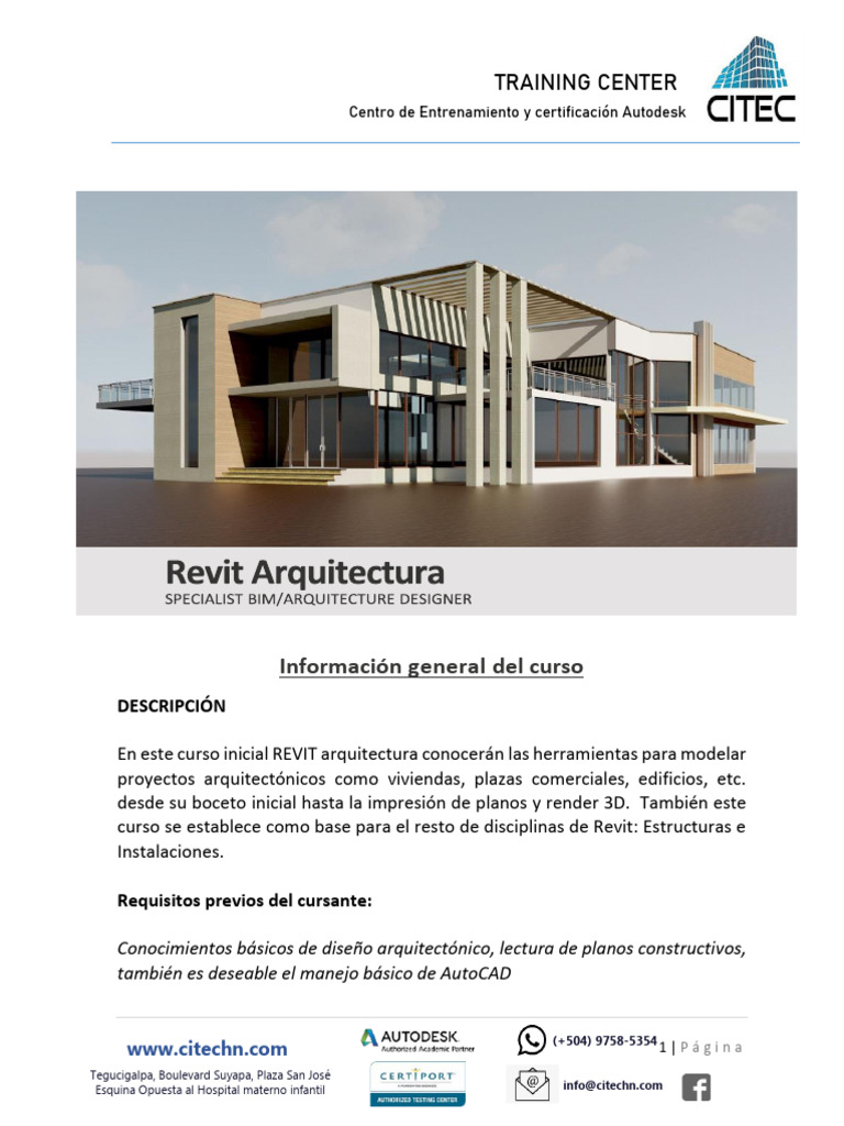 TEMARIO Del Curso Revit Arquitectura ATC TEGUCIGALPA | PDF | Autodesk Revit
