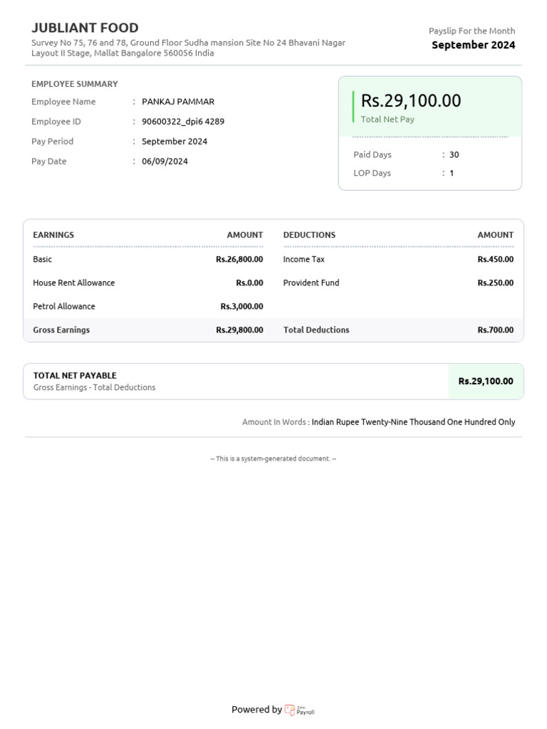 September 2024 Payslip for Pankaj Pammar | PDF