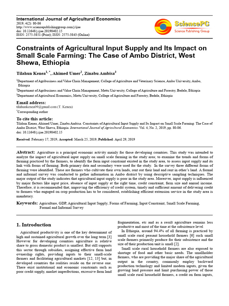 Constraints of Agricultural Input Supply and Its I | PDF | Agriculture ...