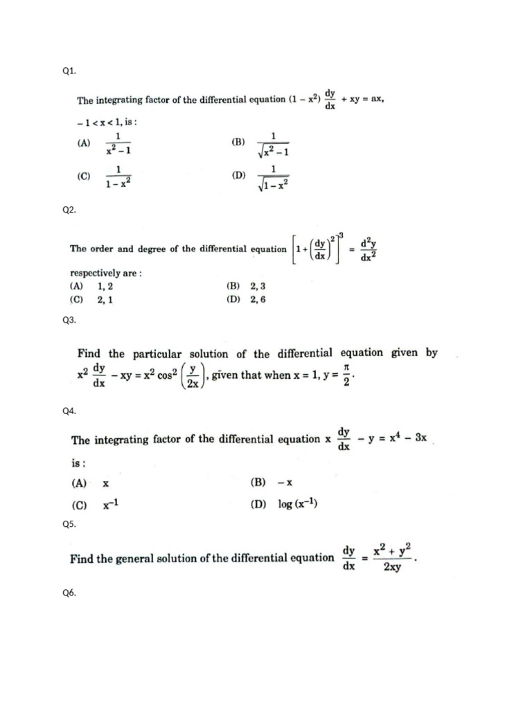 CBSE Questions - Differential Equations | PDF