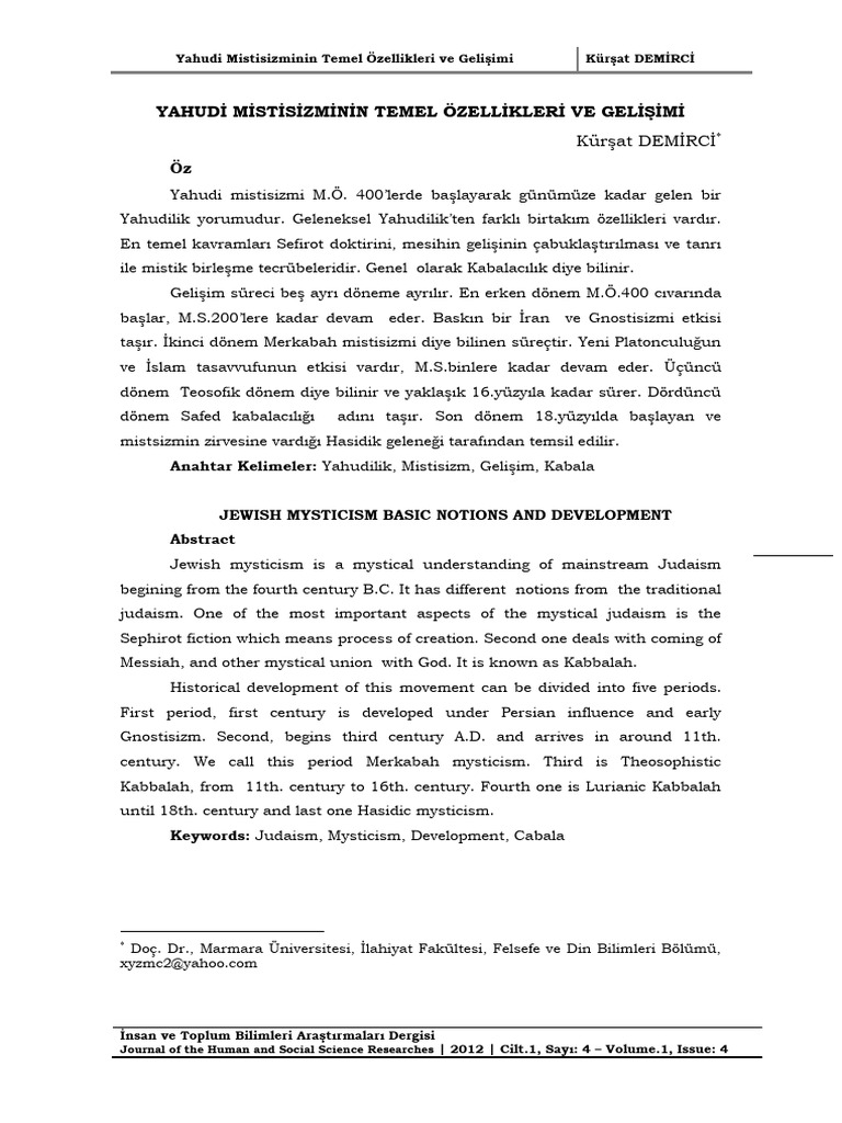 Yahudi Mistisizminin Temel - Zellikleri Ve Geli - Imi (#109269) - 92707 | PDF