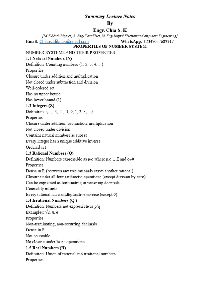 Properties of Number Systems Explained | PDF | Numbers | Rational Number