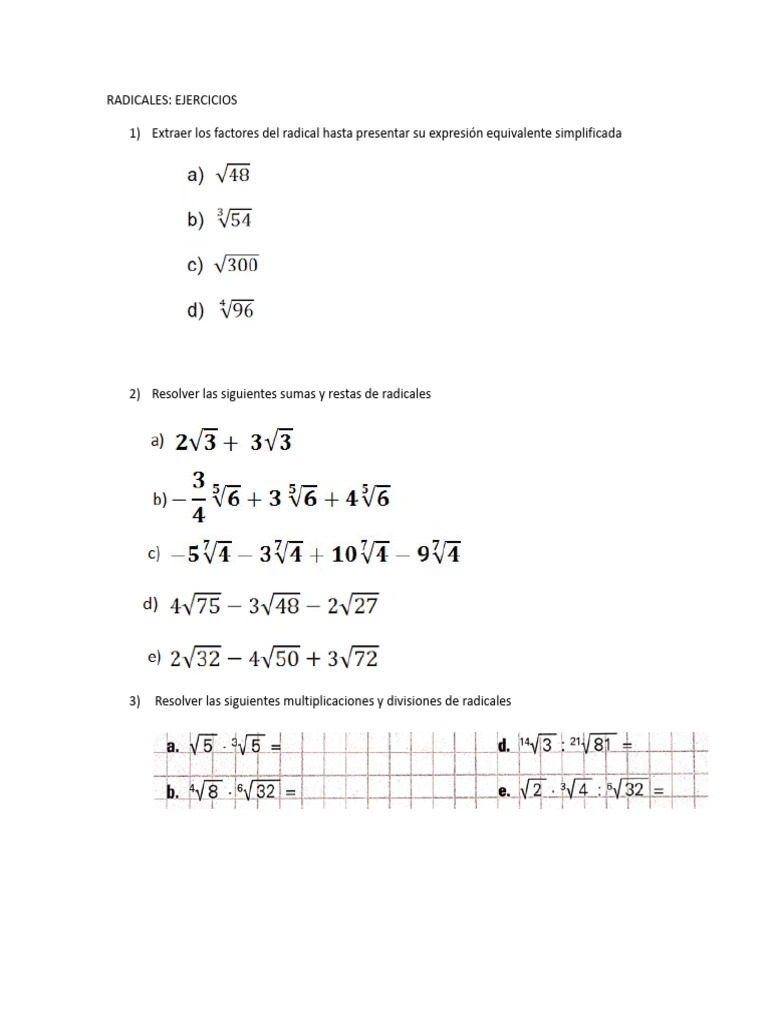 RADICALES 1 OPERACIONES - Docxfds | PDF