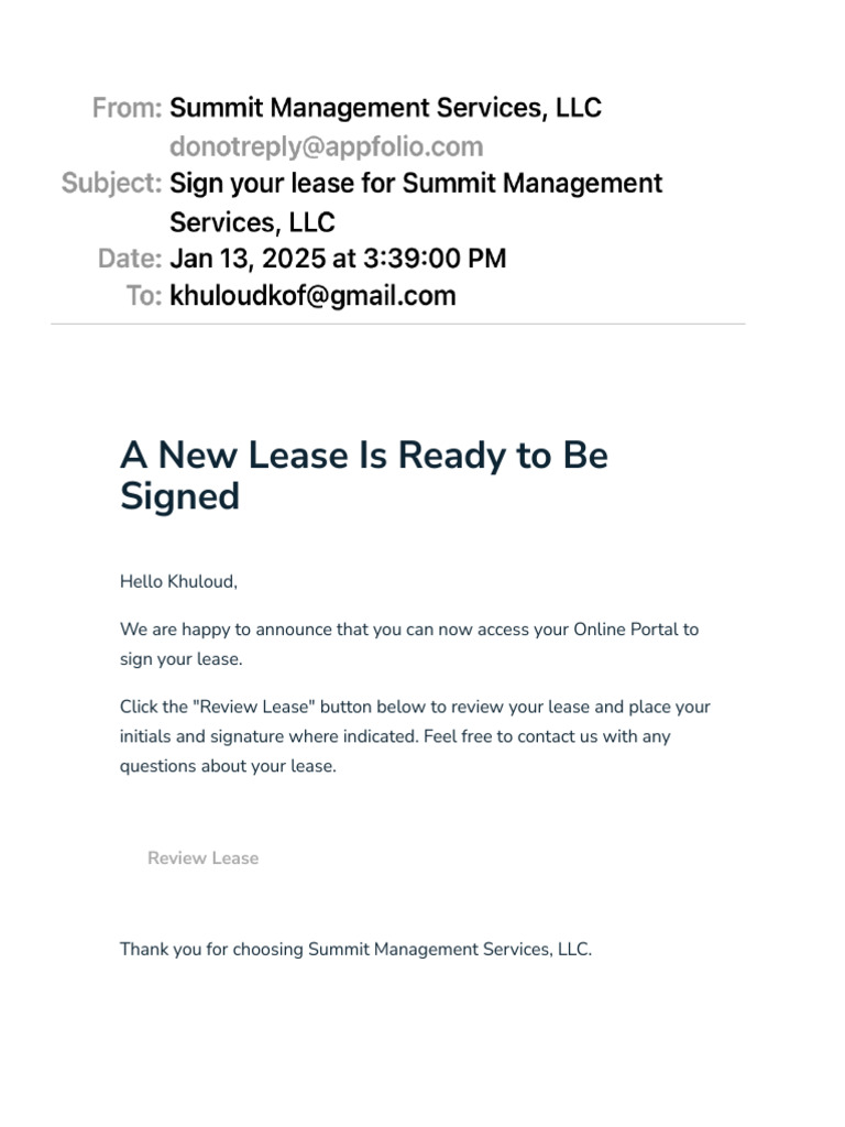 Sign Your Lease For Summit Management Services, LLC | PDF