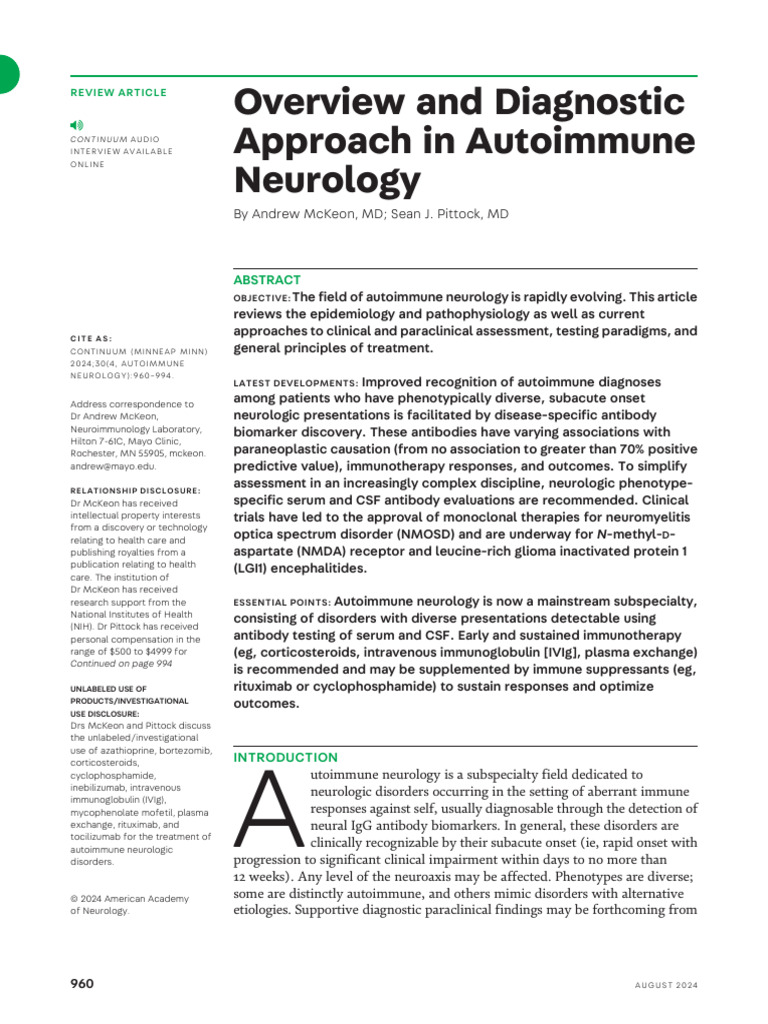 Autoimmune Neurology Insights | PDF | Antigen | T Cell