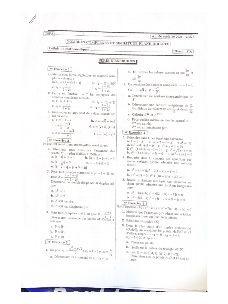 Nombres Complexes Et Similitude Plane Directe 2 | PDF