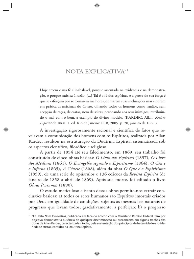 Nota Explicativa O Livro Dos Espíritos 1 | PDF