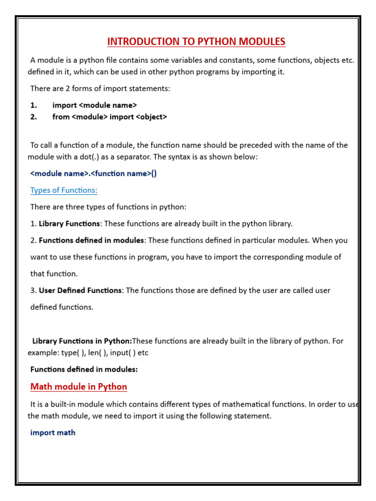 PYTHON MODULES | PDF | Python (Programming Language) | Mathematics
