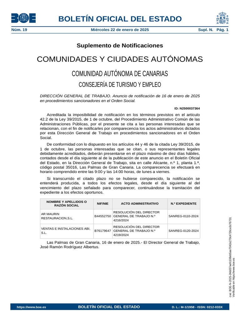 Web Bdatos Diarios Boe N Dias 2025 01 22 Pdfs BOE-N-2025-e3c76731 | PDF | Gobierno