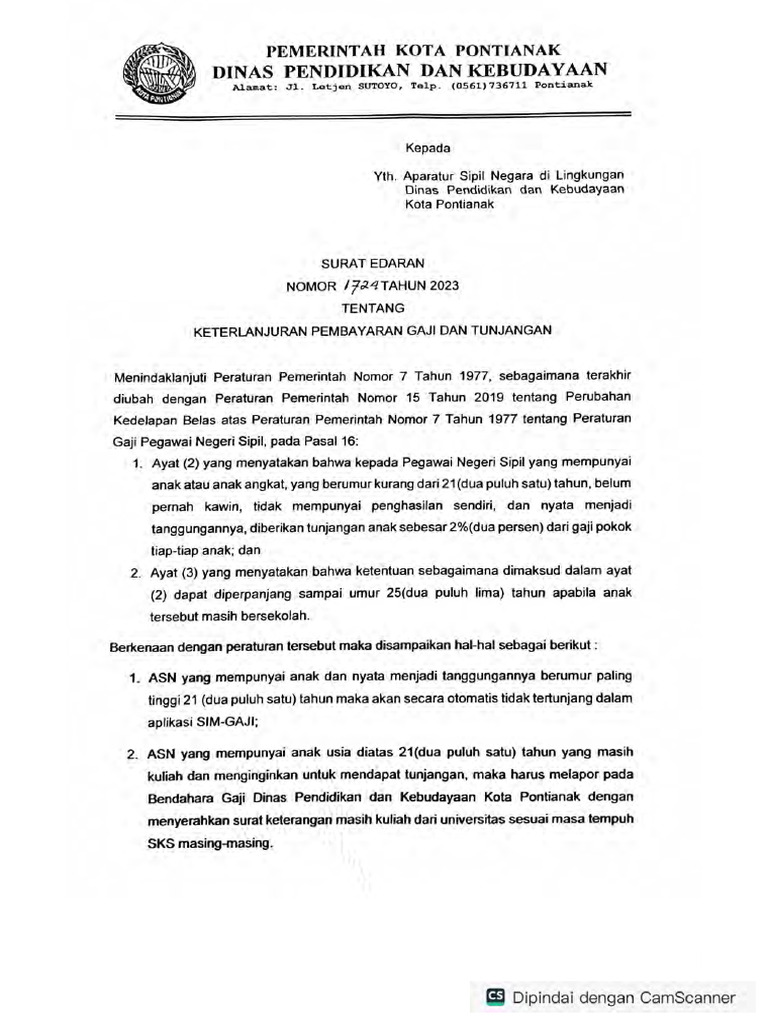 Surat Edaran Tunjangan Anak | PDF