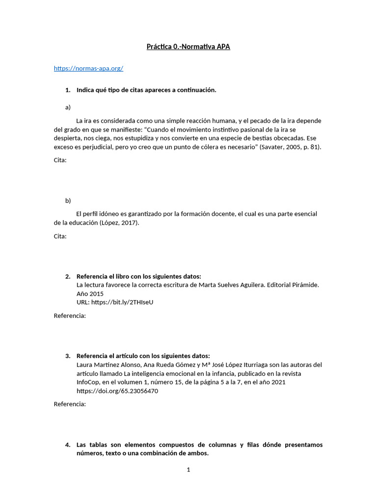 Práctica 0. Normativa APA | PDF