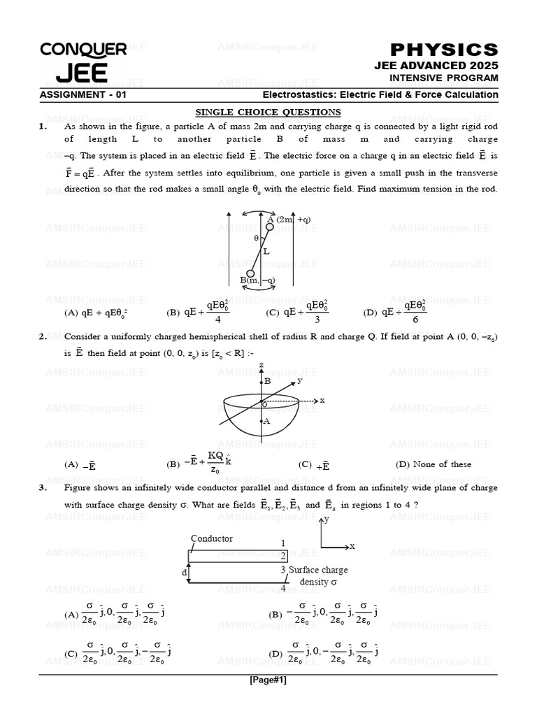 01 Assign_Electrostatics_Electric Field & Force Calculation_SC | PDF ...