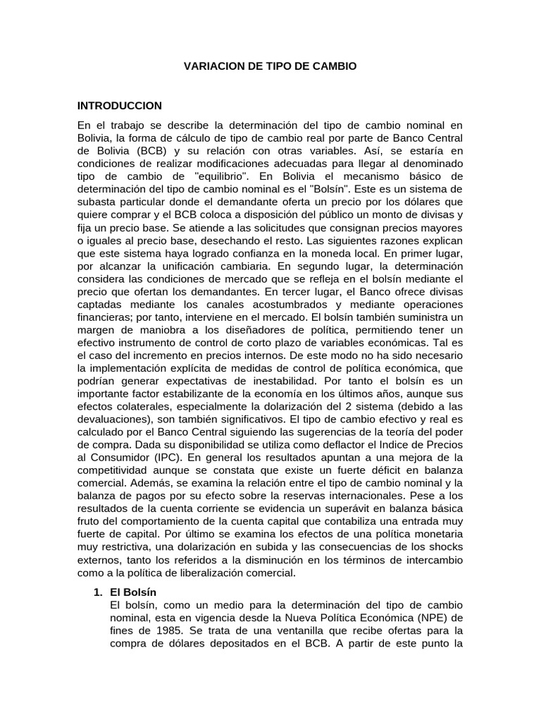 Variación del Tipo de Cambio en Bolivia | PDF | Tipo de cambio | Moneda