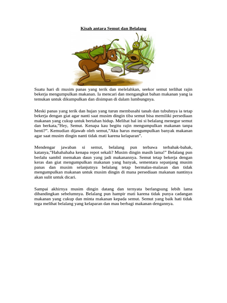 Kisah Antara Semut Dan Belalang | PDF