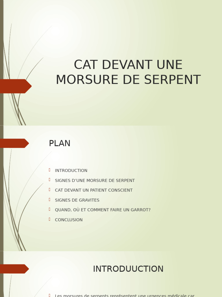 Conduite à tenir en cas de morsure de serpent | PDF