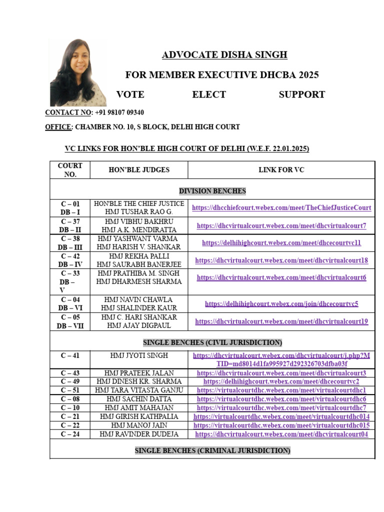 Delhi High Court VC LINKS | PDF